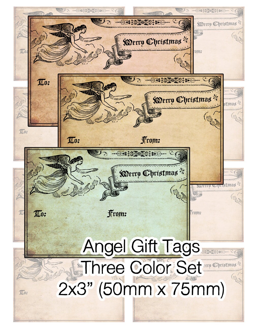Antique Christmas Angel Gift Tags Set Three Sheets Digital - Etsy
