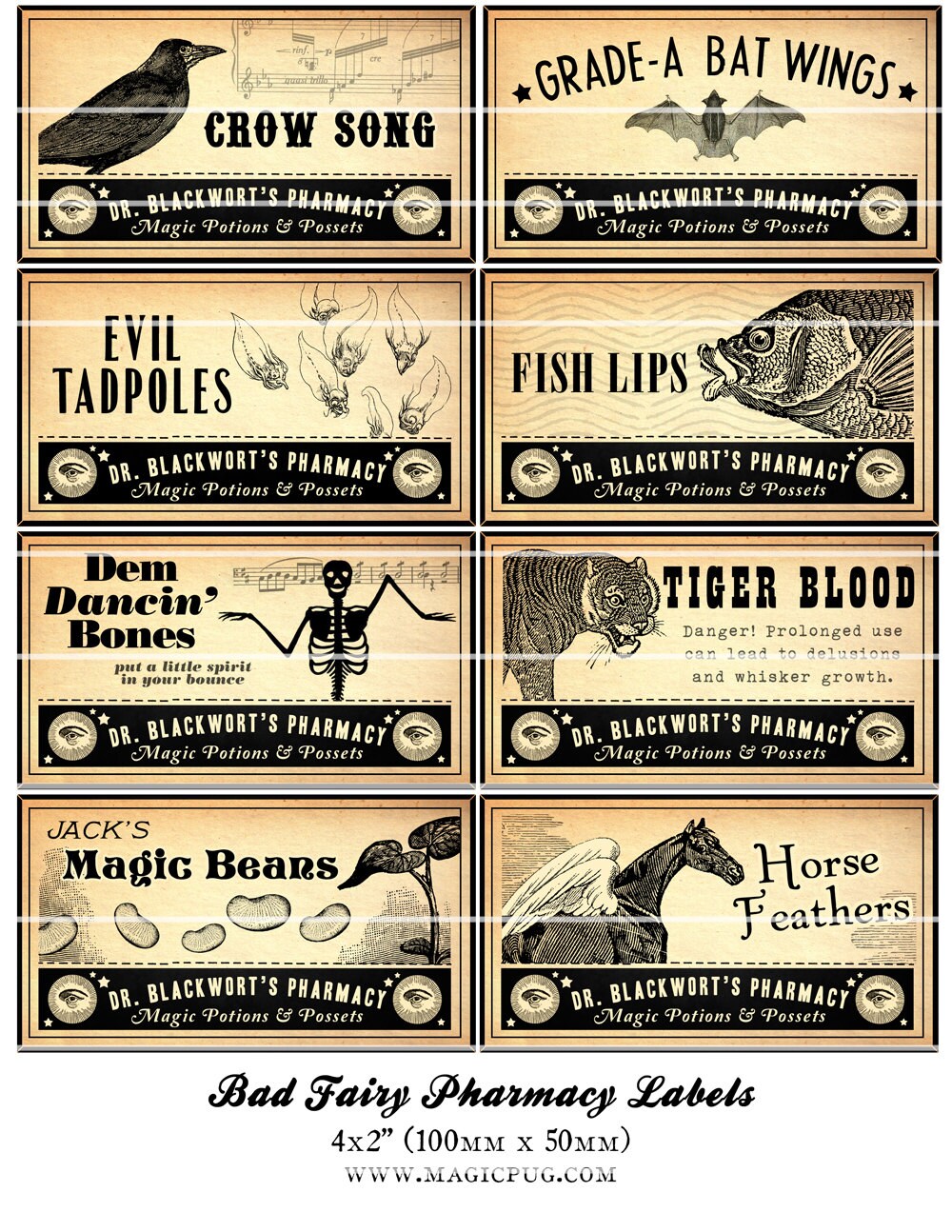 Bad Fairy Potion Labels Digital Collage Sheet 100mm X 50mm 4x2 - Etsy