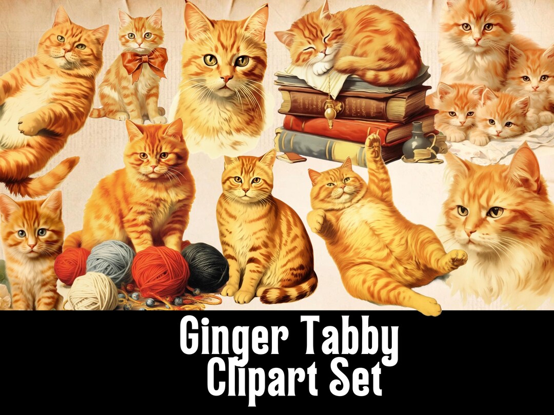 Ginger Cat Clipart Set Digital Download Antique Victorian Clipart Fussy ...