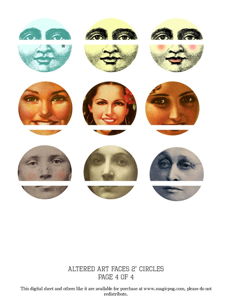 Altered Art Faces Digital Collage Sheet Set FOUR PAGES 2 Inch - Etsy