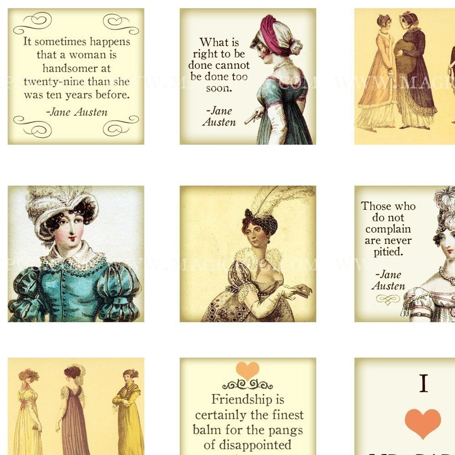 Jane Austen Quotes and Regency England Fashion 1 Inch Square - Etsy