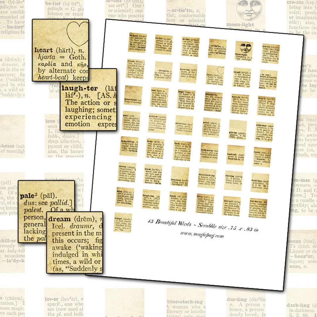 Beautiful Words Dictionary Scrabble Size Digital Collage Sheet .75 X ...