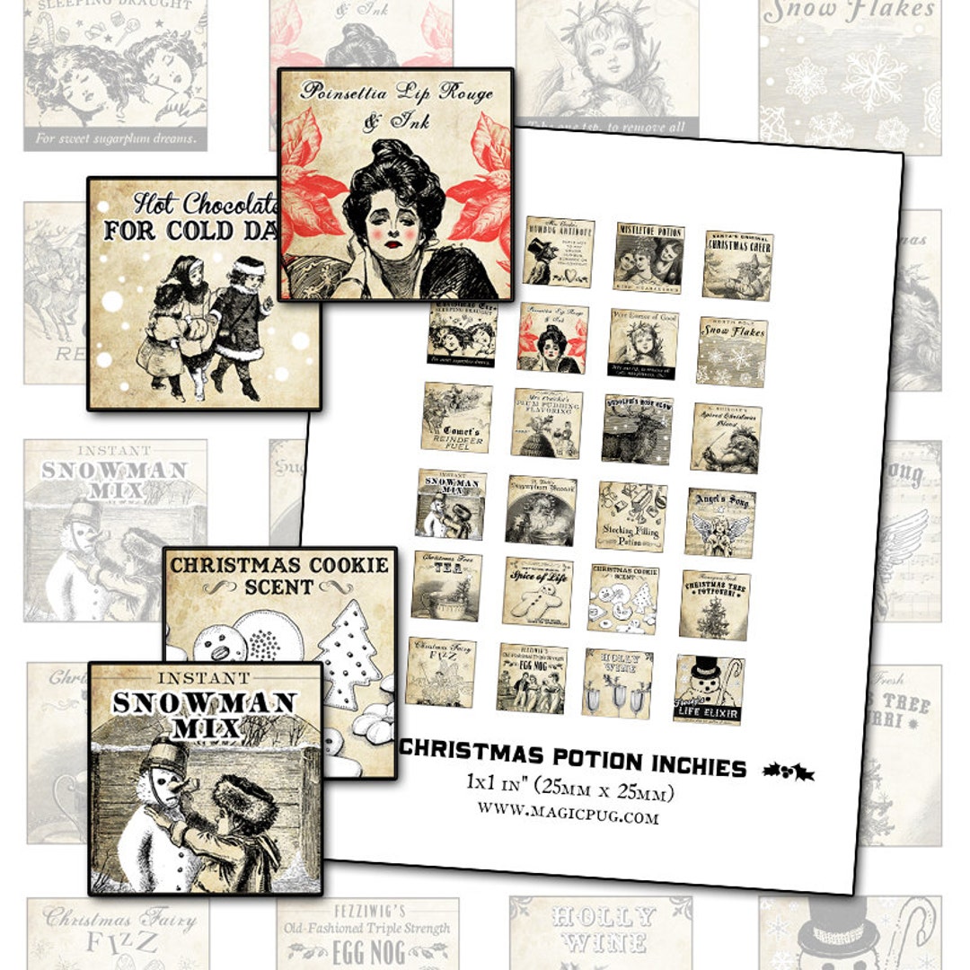 Antique Christmas Potion Labels 1x1 Inch Digital Collage Sheet Inchies ...