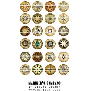 Mariner's Rose Compass Digital Collage Sheet 1 Inch Circle Two 25.4 Mm ...