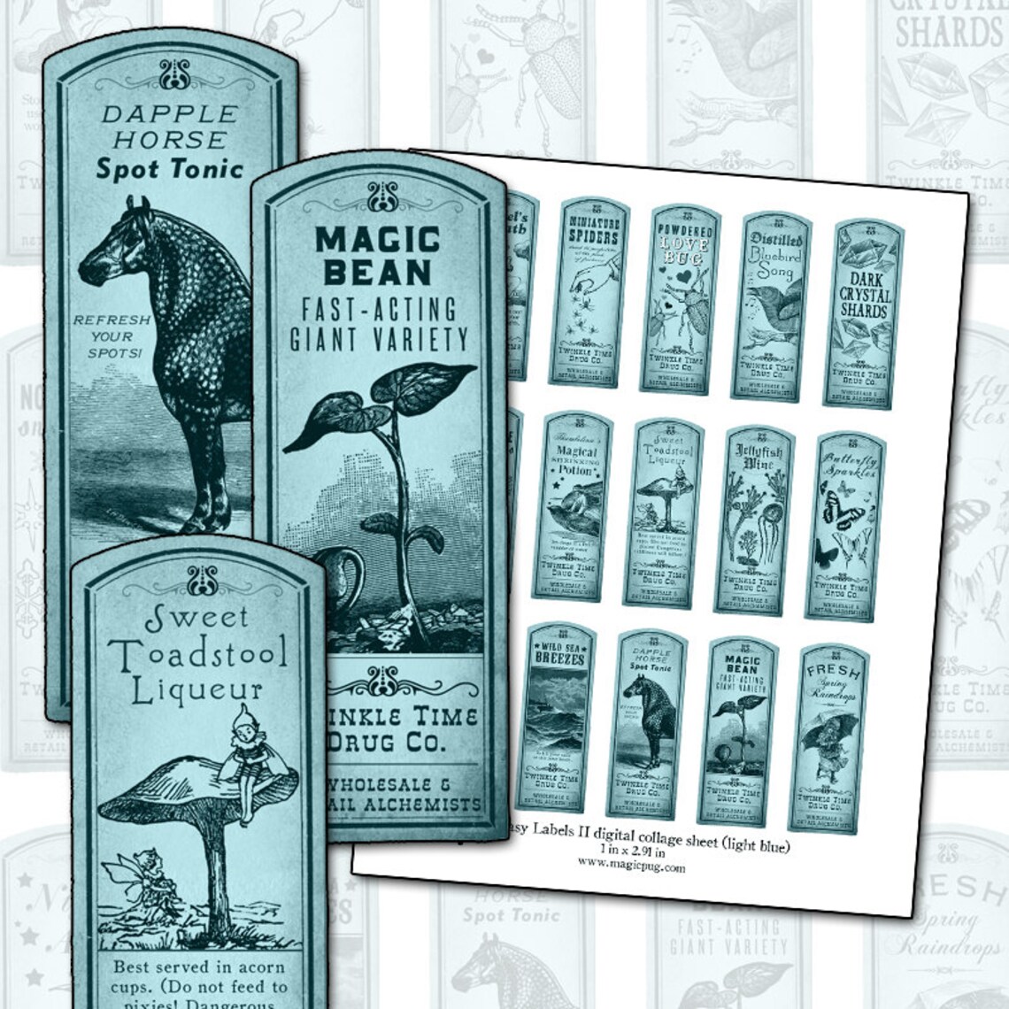 Fantasy Magic Potion Labels II BLUE Digital Collage Sheet 1x3 | Etsy