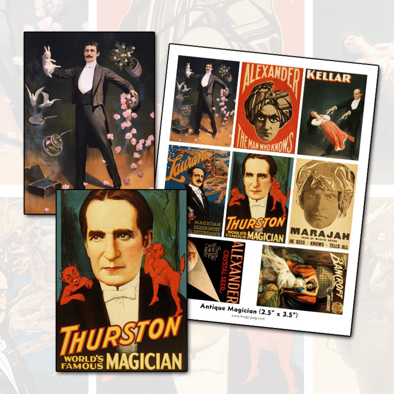 Antique Magician Posters ACEO 2.5 X 3.5 63mm X 88mm Digital Collage ...