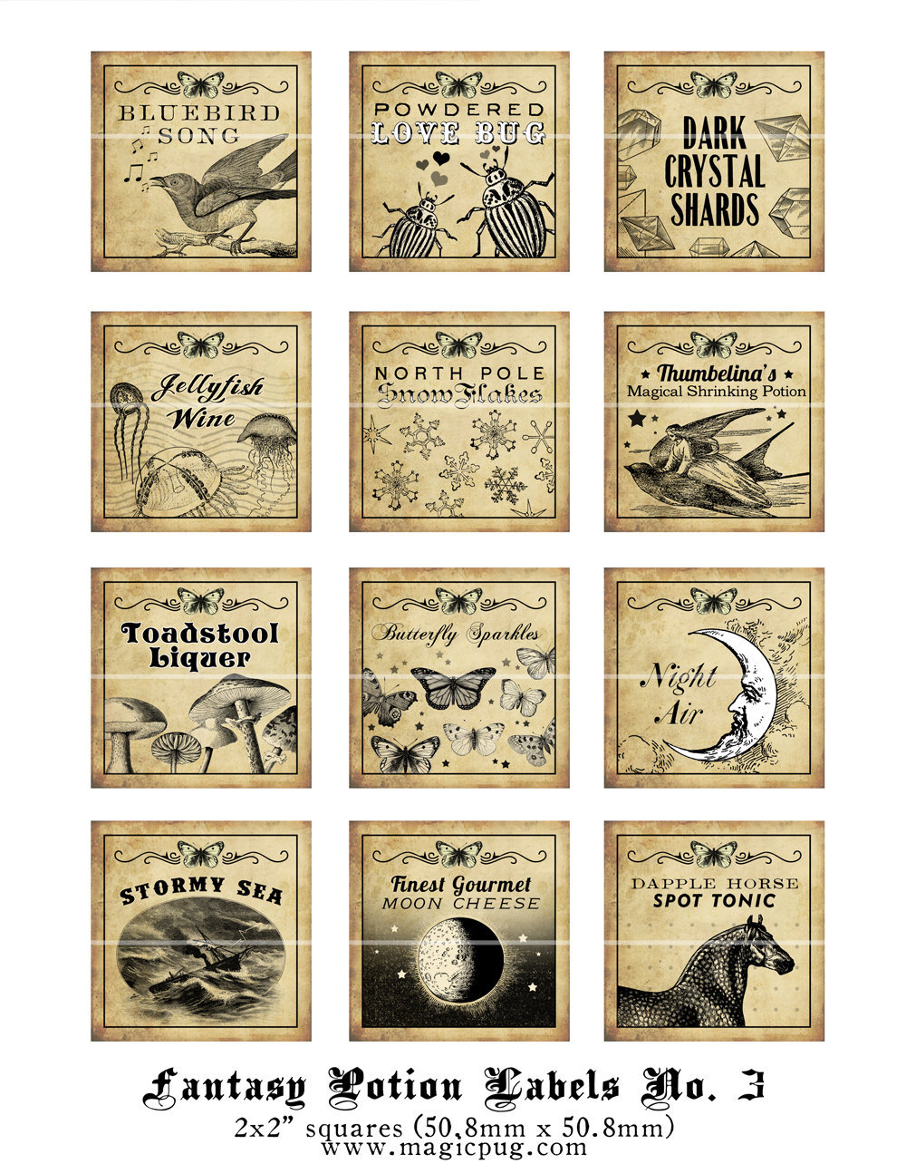 Antique Fantasy Potion Labels III 2x2 Inch Digital Collage | Etsy