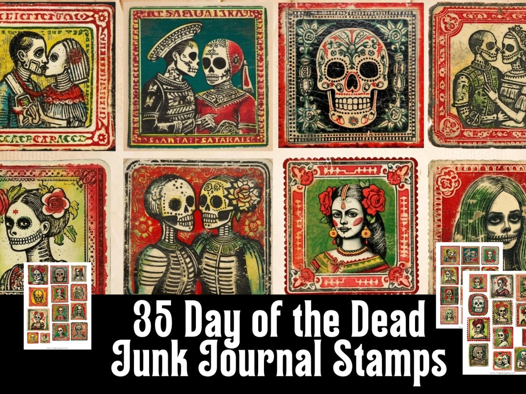 Day of the Dead Postal Stamp Clipart Set Junk Journal Fussy Cuts ...