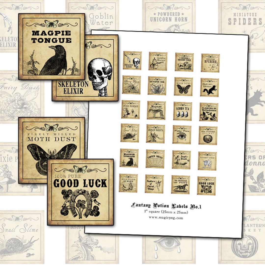 Antique Fantasy Potion Labels 1x1 Inch Digital Collage Sheet - Etsy