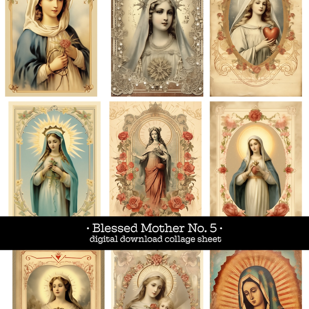 AI LISTING Blessed Mother Holy Card Images: Catholic Ephemera Collage ...