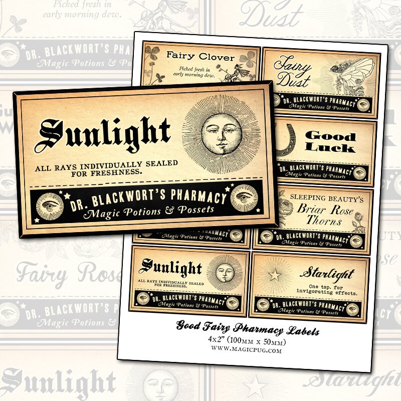 Good Fairy Potion Labels 4x2 Digital Collage Sheet 100mm - Etsy