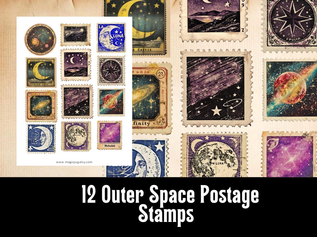 Outer Space Galaxy Stamp Clipart Set Junk Journal Fussy Cuts Ephemera ...