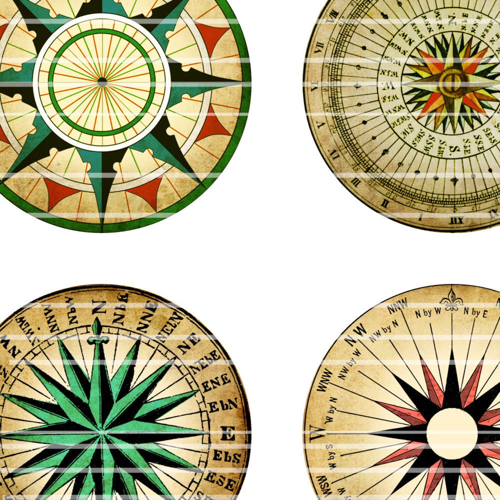 Mariner's Rose Compass Color Digital Collage Sheet 2 Inch | Etsy