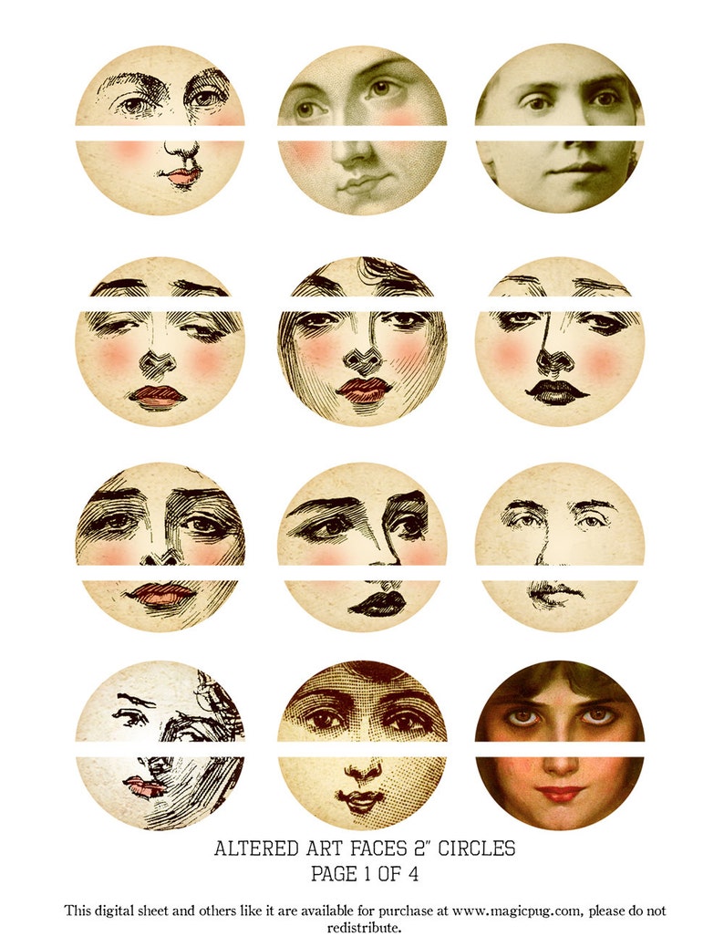 Altered Art Faces Digital Collage Sheet Set FOUR PAGES 2 Inch - Etsy