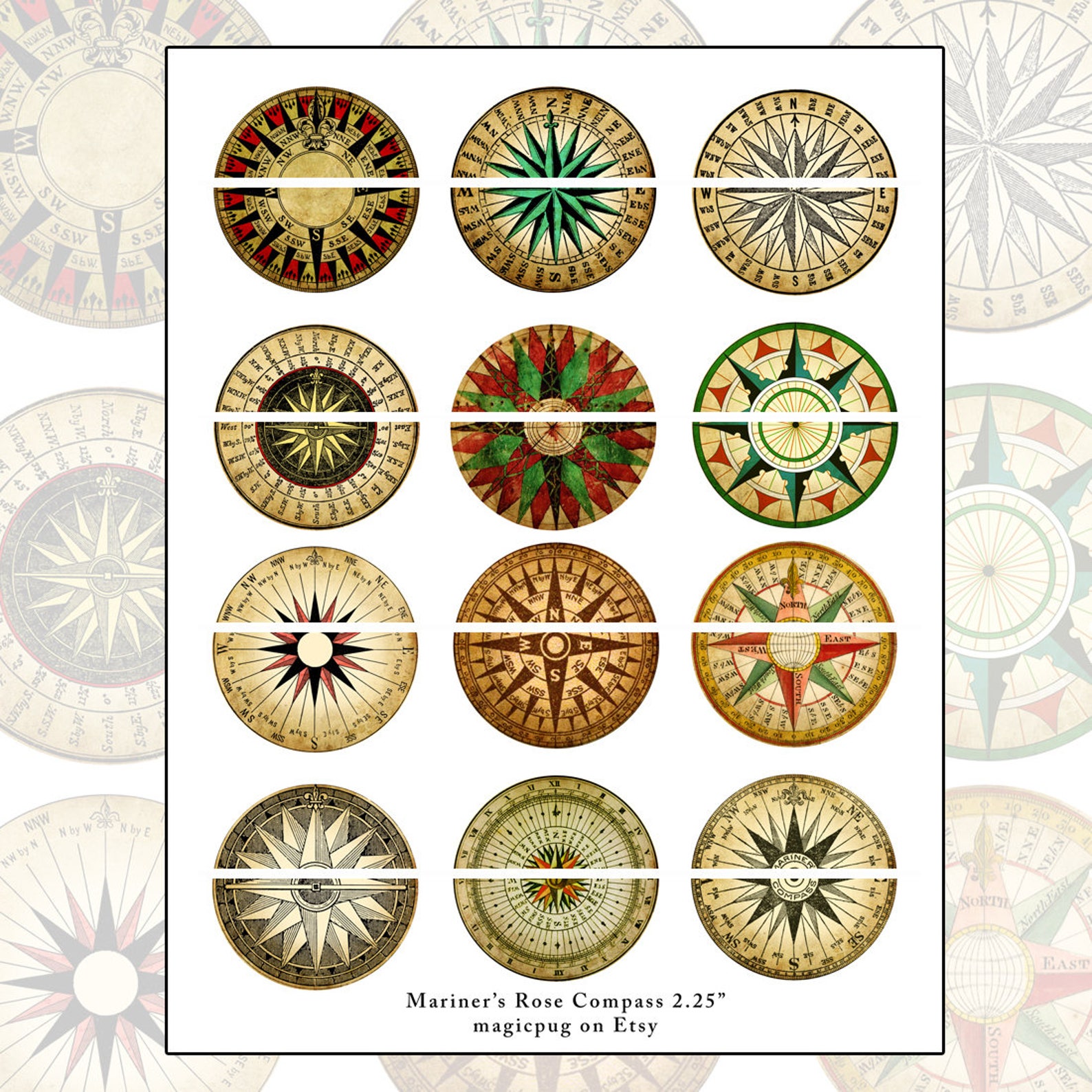 Mariner's Rose Compass Color Digital Collage Sheet 2.25in - Etsy