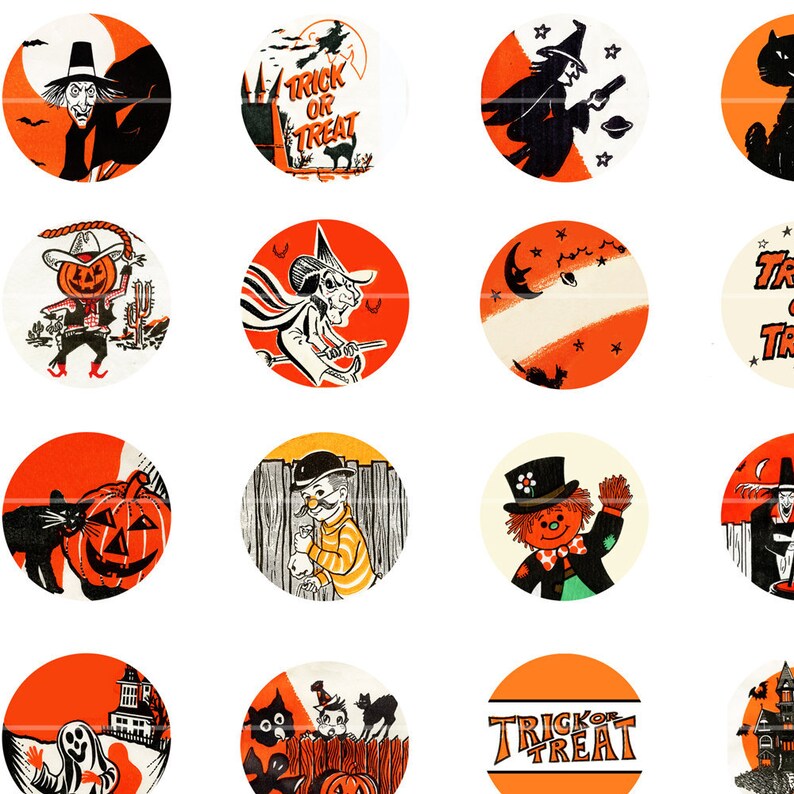 Vintage Halloween Graphics: 1-inch Circle Collage Sheet (digital ...