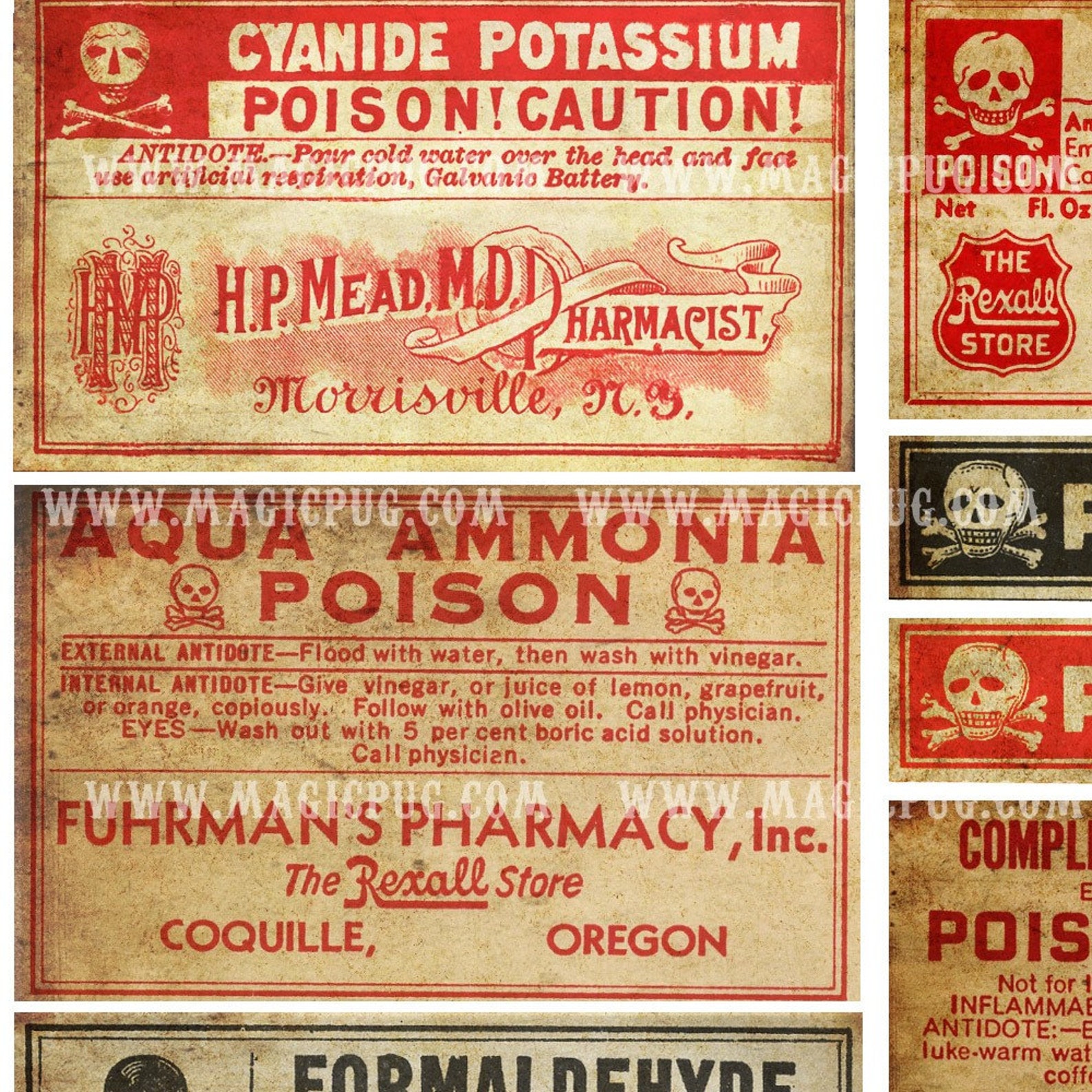 Antique Pharmacy Poison Labels Digital Collage Sheet for - Etsy