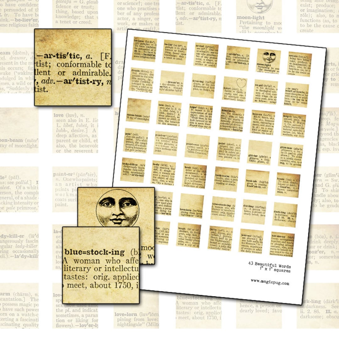 Vintage Dictionary Words Collage Sheet: 1x1" Scrabble Tiles (digital ...