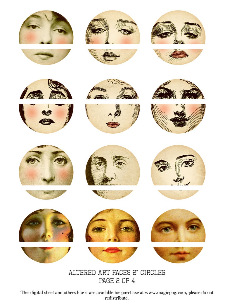 Altered Art Faces Digital Collage Sheet Set FOUR PAGES 2 Inch - Etsy
