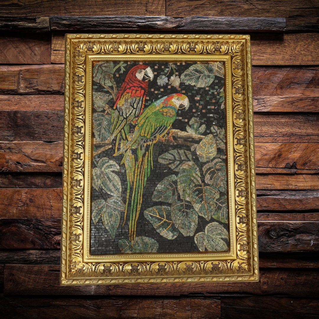 Handmade Parrots Mosaic Wall Art, Marble Granite Natural Stone, Unique ...