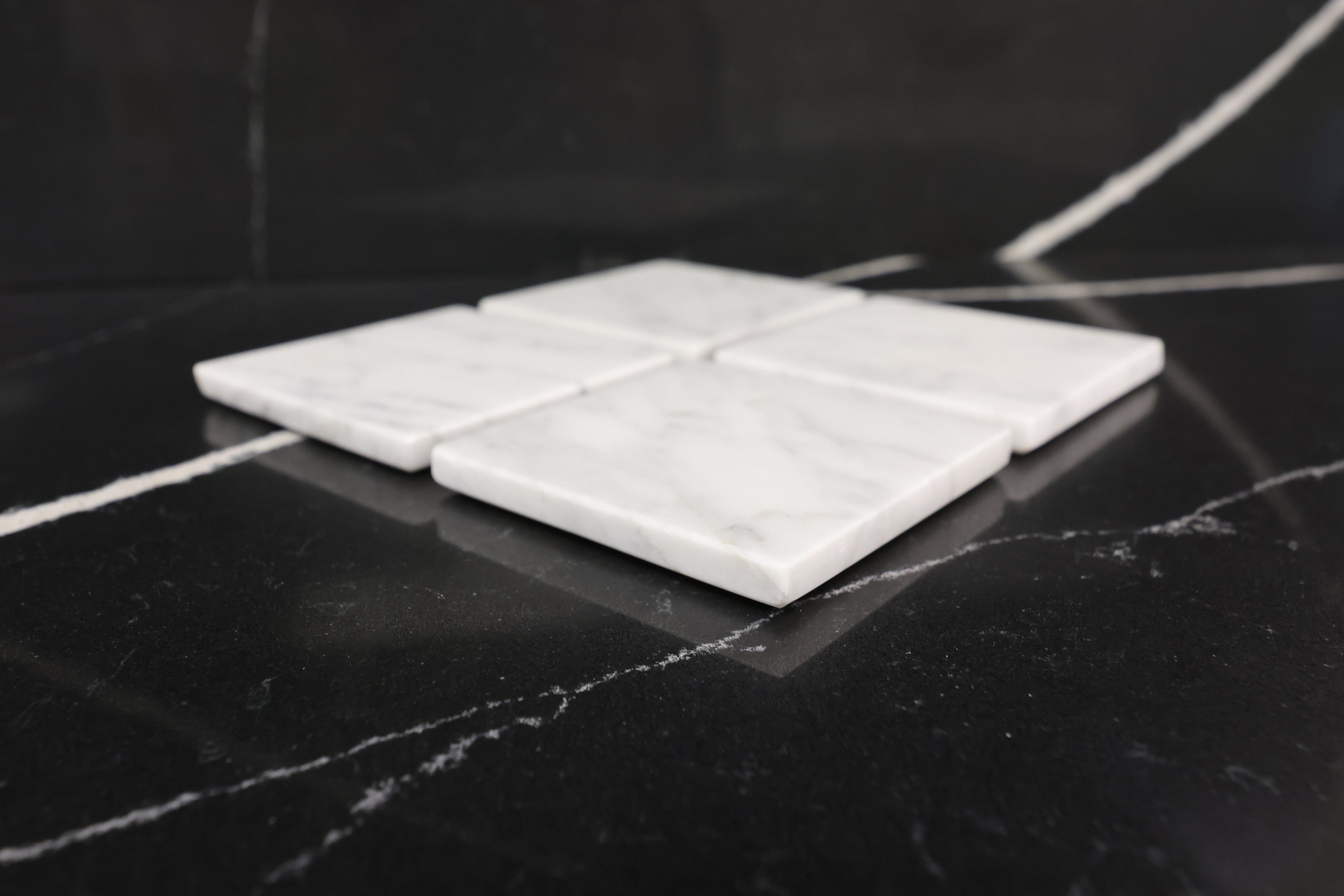 Natural Stone Coaster Set 4 Carrara White Marble Handcrafted Drink ...