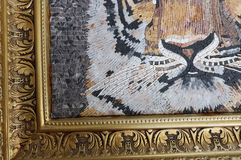 Handmade Tiger Mosaic Wall Art, Marble Granite Stone, Ornate Frame - Etsy