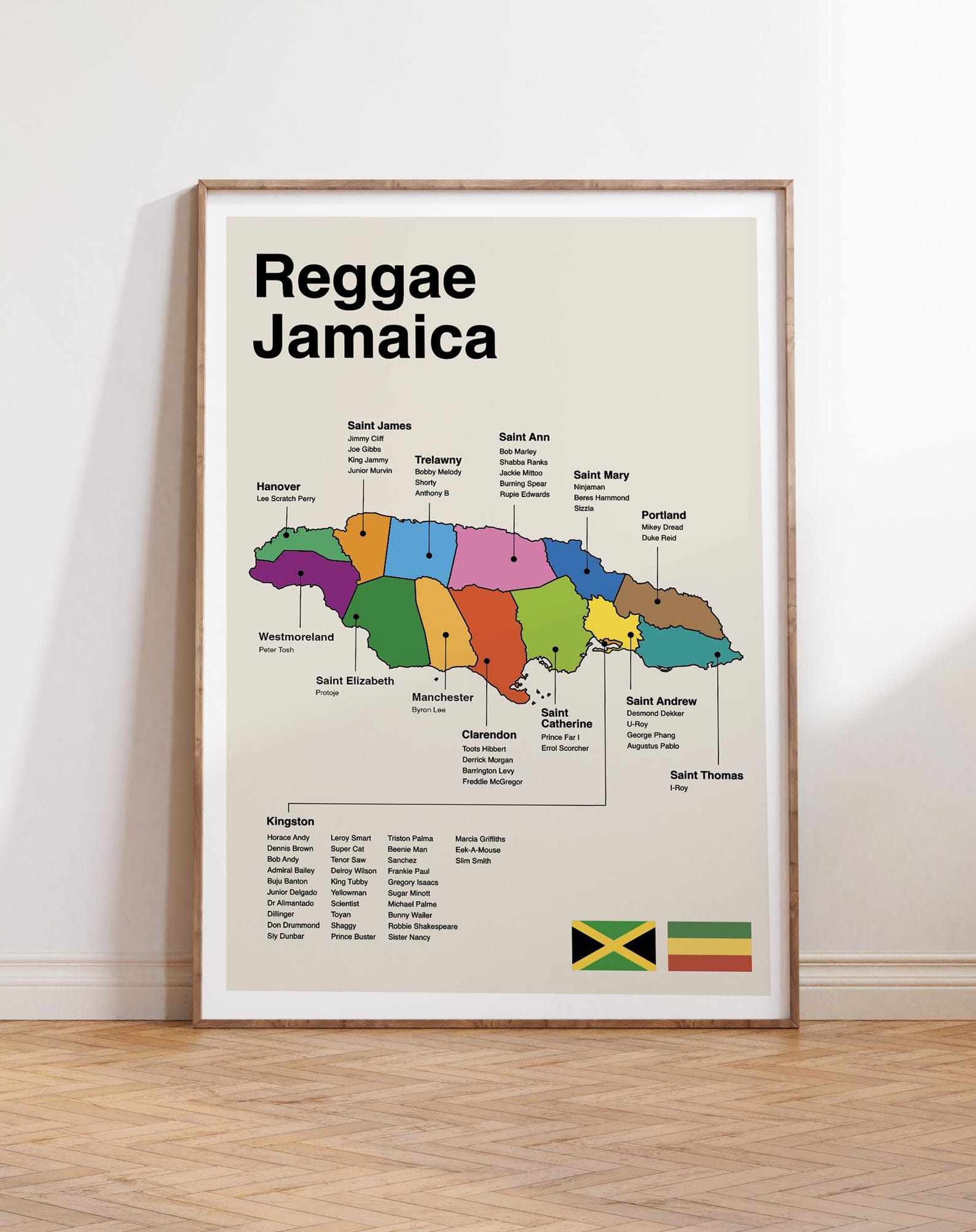 Reggae Map of Jamaica - Fine Art Poster Featuring Parishes & Local ...