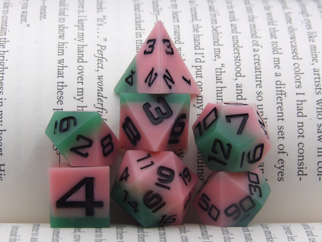 Watermelon Dice 7pc Sharp Edge Handmade Resin Dice, Watermelon Inspired ...