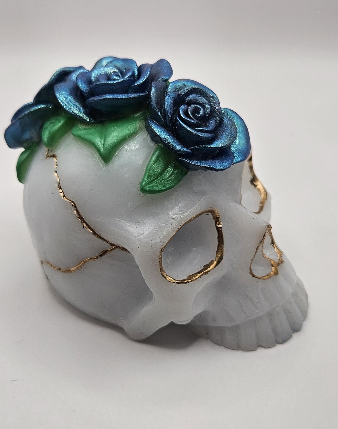 Custom Handmade Rose Skull - Made to Order - Resin Figurine - Floral ...