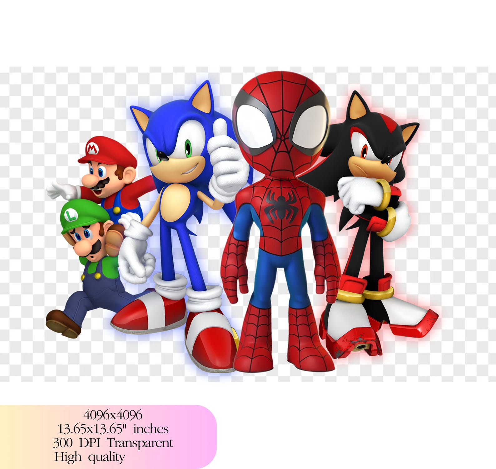 Spidey, Sonic, Mario, Shadow, Luigi PNG, Design, Instant Download - Etsy