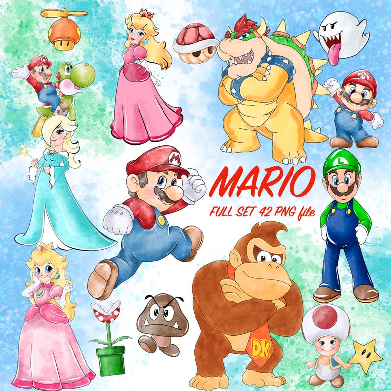 Watercolor Super Mario in Digital Design - File for Sublimation ...