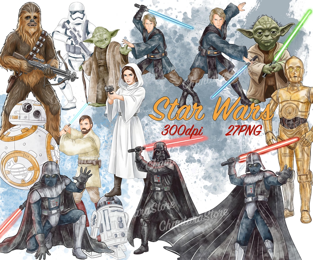 Star Wars PNG Clipart Bundle | Classic Star Wars Characters PNG Bundle ...