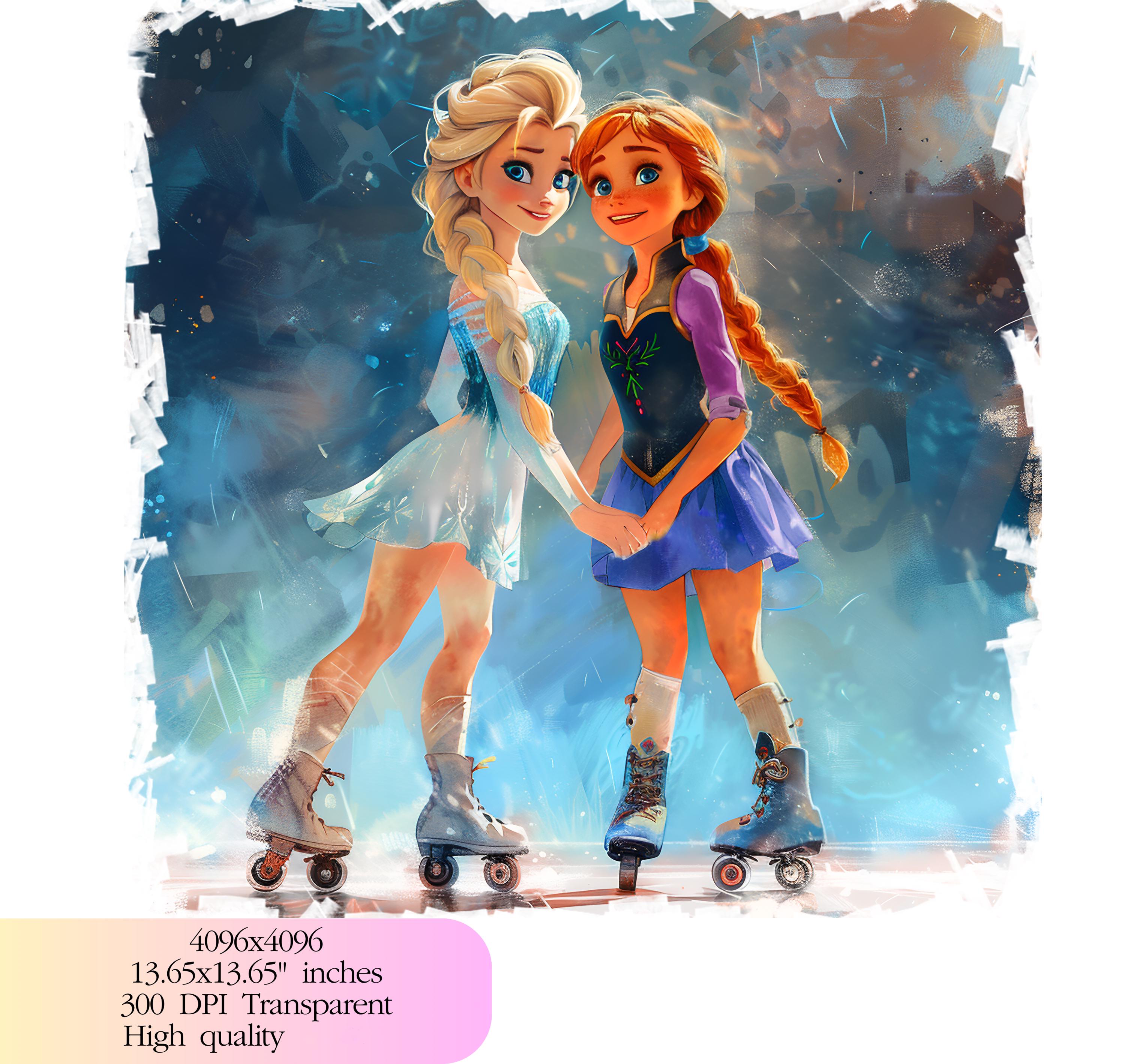 Frozen Anna and Elsa Roller Skate Clipart, Frozen PNG, Elsa Png, Frozen ...