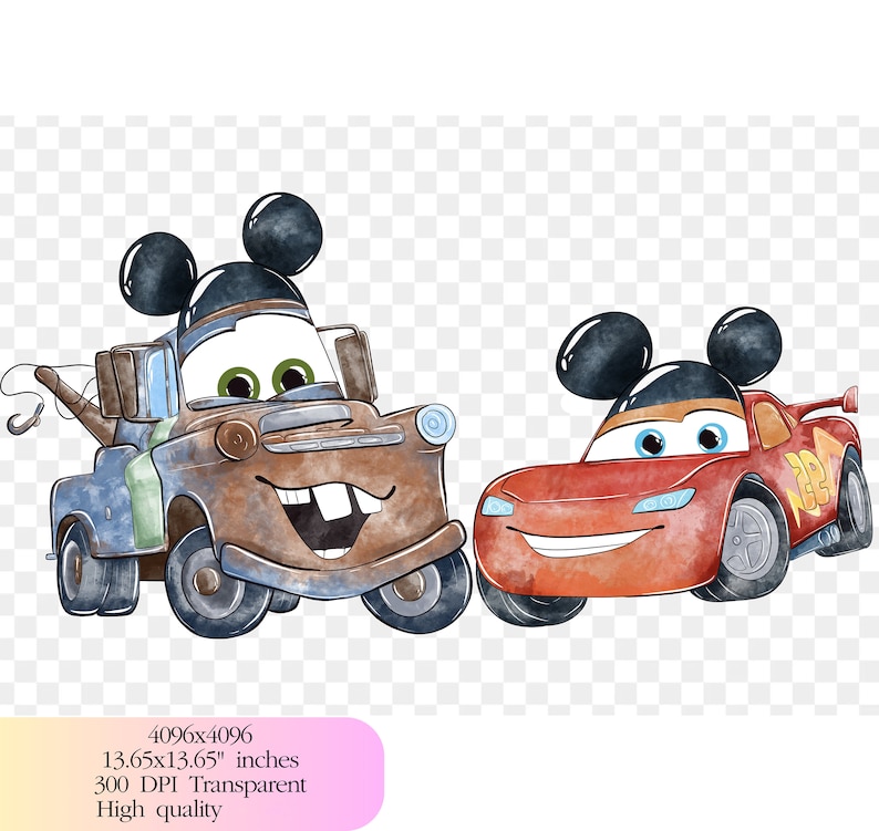 Lightning Mcqueen Cars Mickey Head and Watercolor Digital Matr PNG File ...