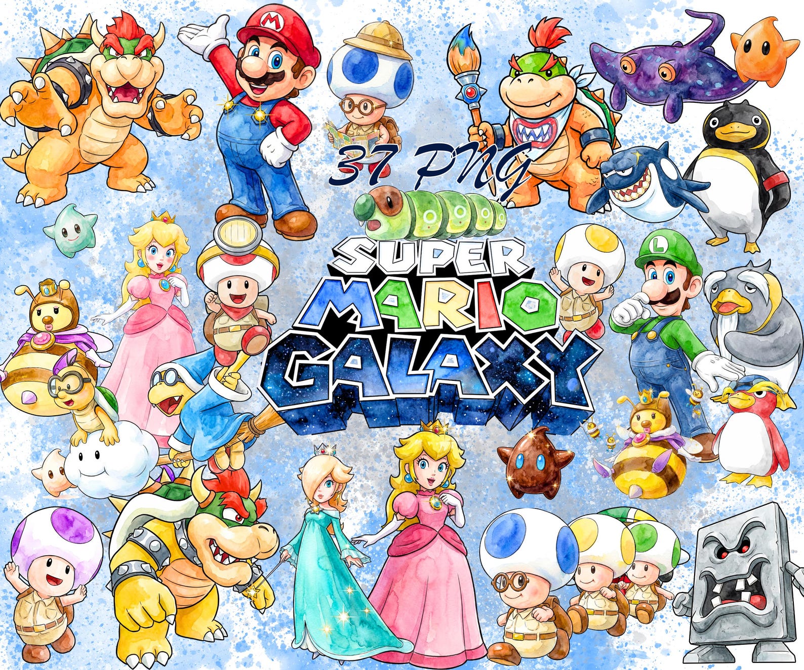 Watercolor Super Mario Galaxy in Digital Design - File for Sublimation ...