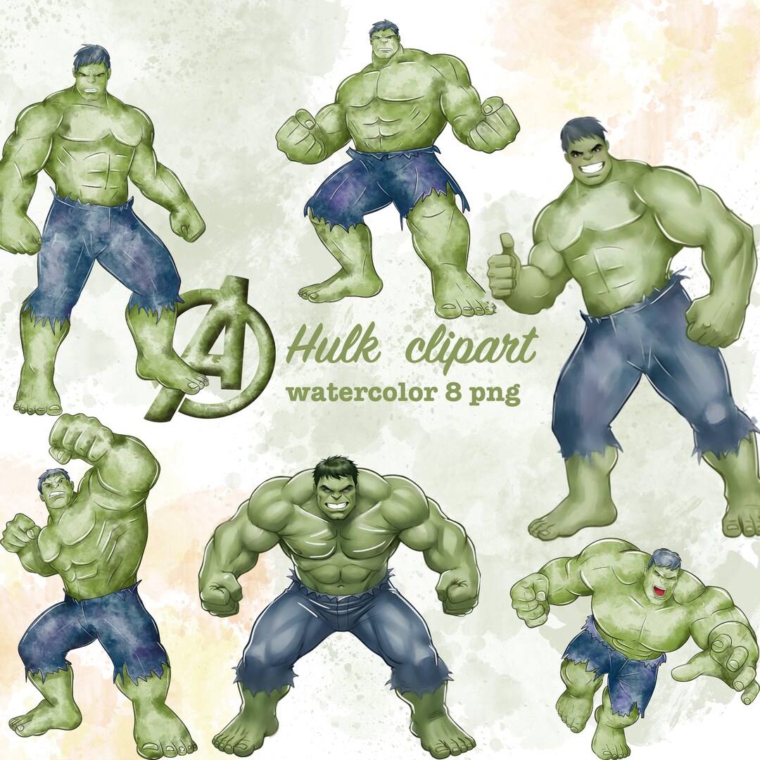 Hulk Clipart Watercolor Bundle: Superhero Hulk, Printable Transparent ...