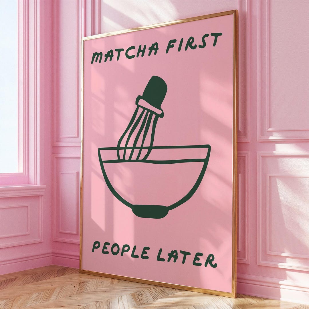 Matcha Print, Digital Print, Matcha Bowl, Dopamine Wall Art, Pink Wall ...