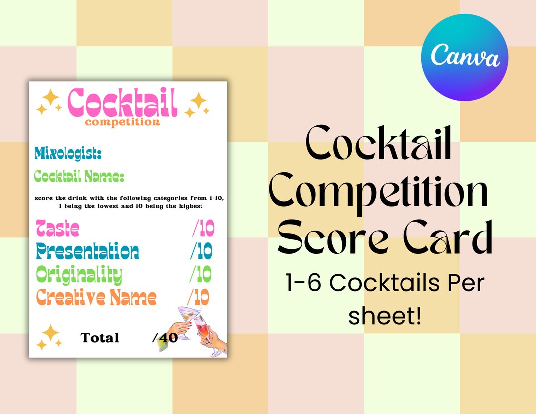 Cocktail Competition Scorecard, Party Game, Customizable Template ...