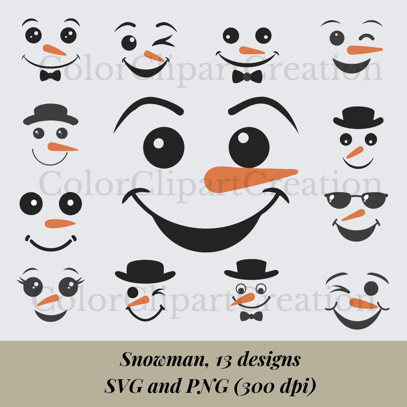 Snowman SVG, Snowman PNG, Snowman Clipart, Snowman Face Svg, Snowman ...