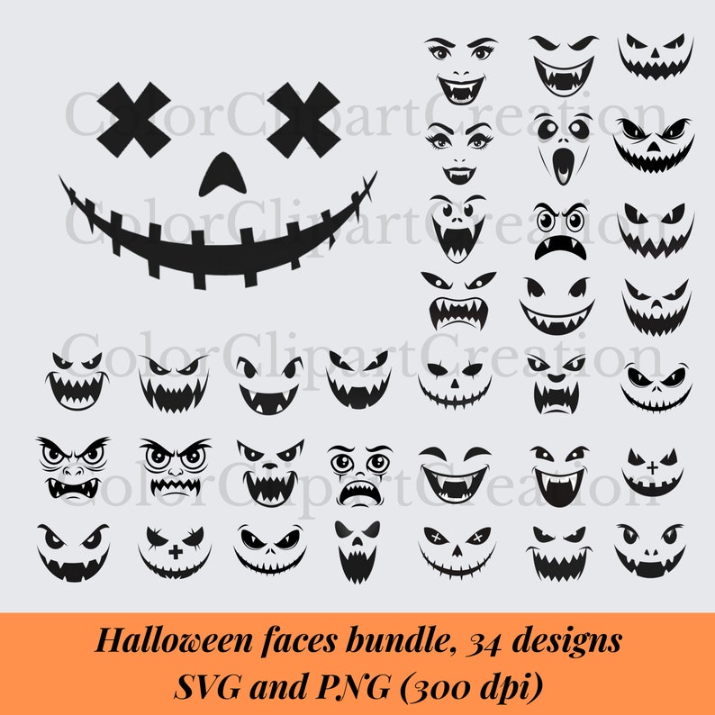 Pumpkin Faces Bundle, Pumpkin Face SVG, Jack O Lantern SVG, Jack O ...
