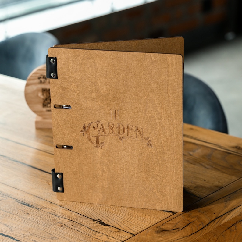 Custom Wooden Menu Cover With Ring Binder, Logo Engraving - Etsy