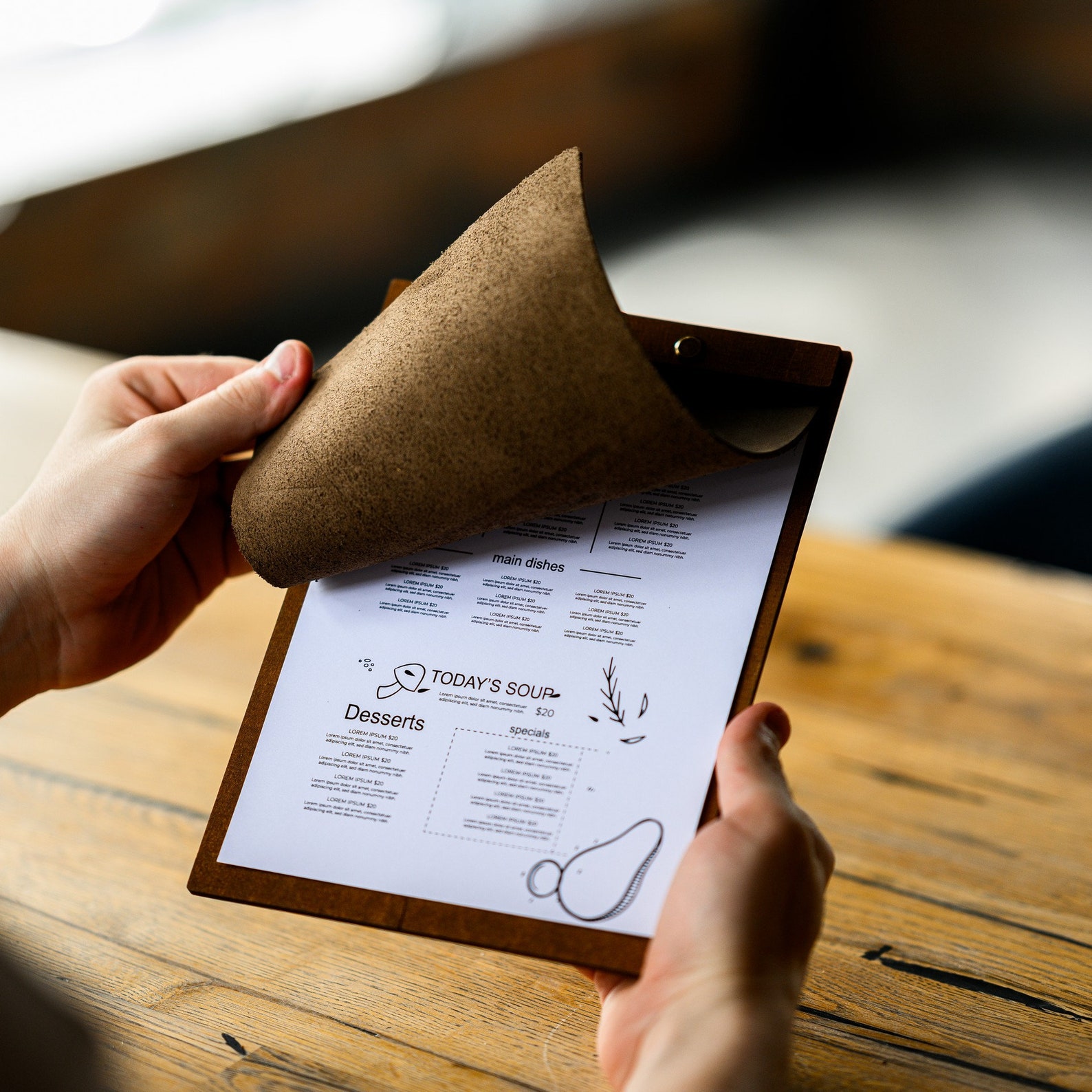 Leather Menu Clipboard With Embossed Logo, Personalised Menu Holder ...