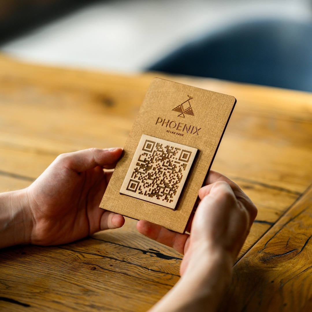 QR Code Sign With Logo Engraving,touchless Menu Stand, Wooden QR Code ...