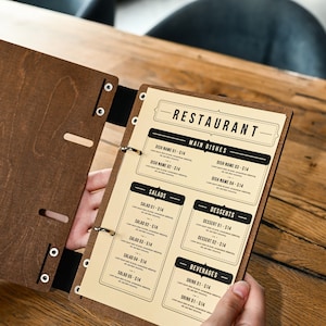 Wooden Menu Folder With Ring Binder, Menu Board With Customisation ...