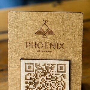 QR Code Sign With Logo Engraving,touchless Menu Stand, Wooden QR Code ...