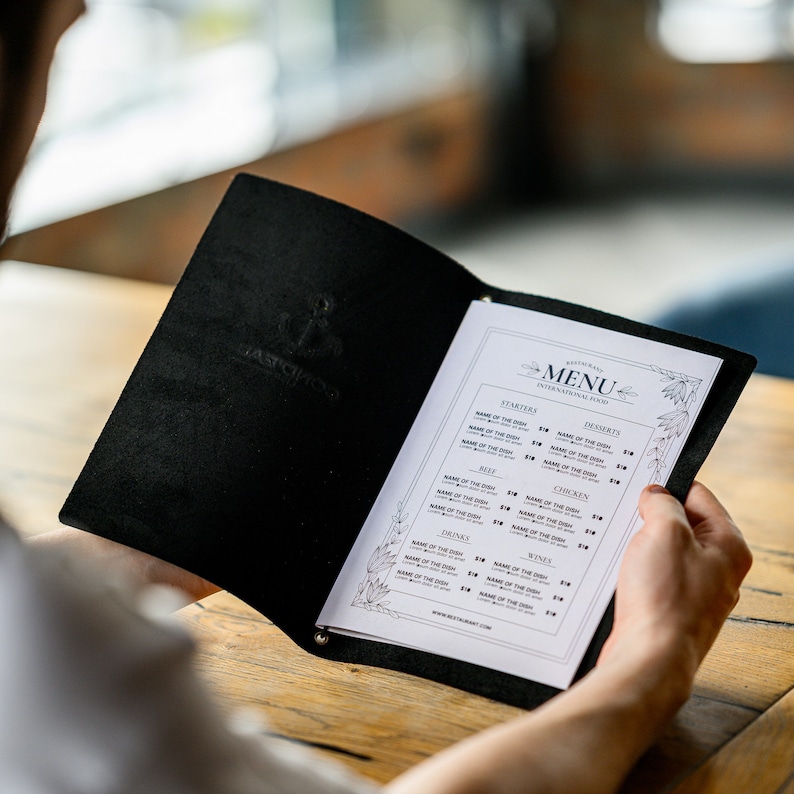 Leather Menu Cover With Elastic Band, Restaurant Menu Cover, Cafe Bar ...