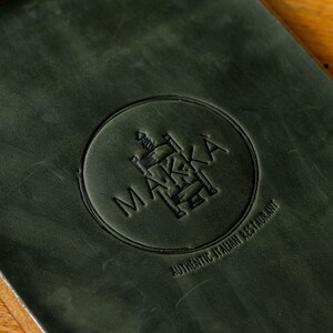 Embossed Logo Menu Holder: Wooden Menu Board With Leather Cover - Etsy