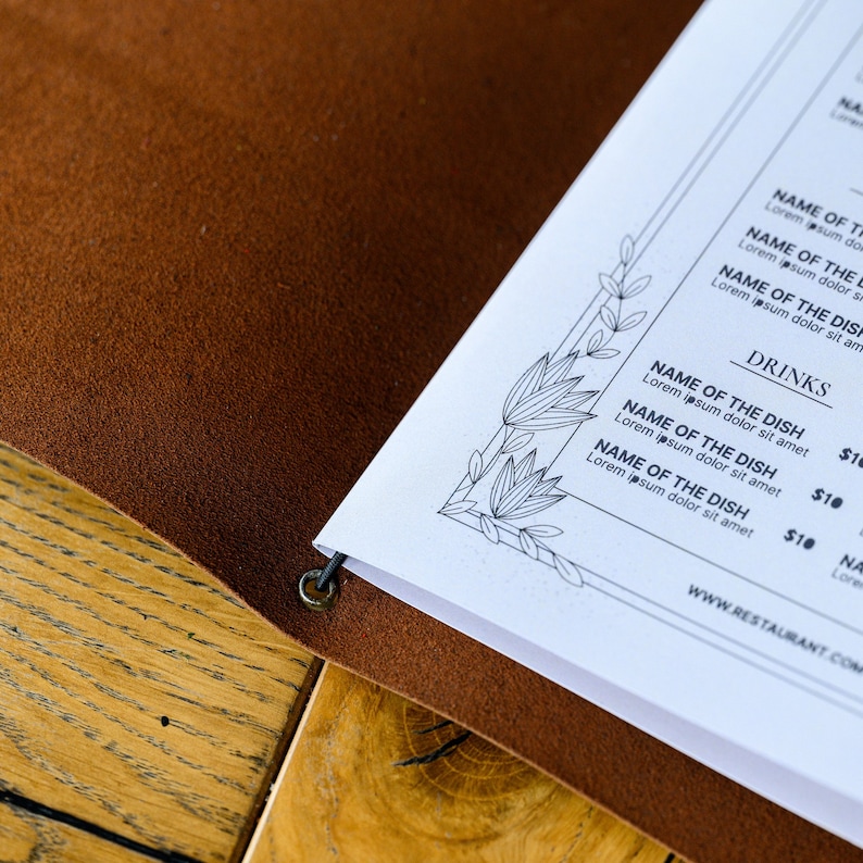 Leather Restaurant Menu Сover Custom Logo, Elastic Band - Etsy UK