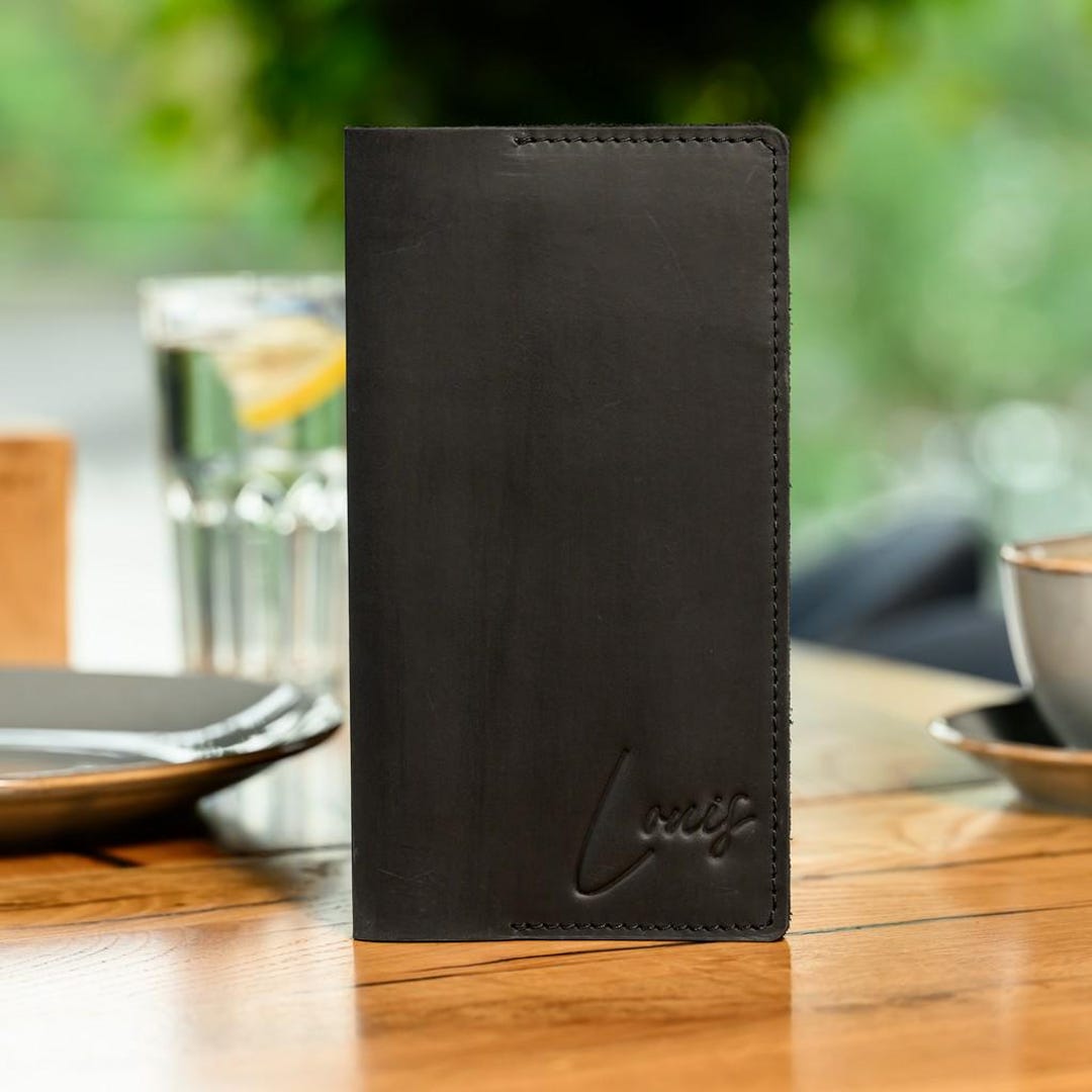 Black Leather Check Presenter, Guest Check Book for Restaurants, Custom ...