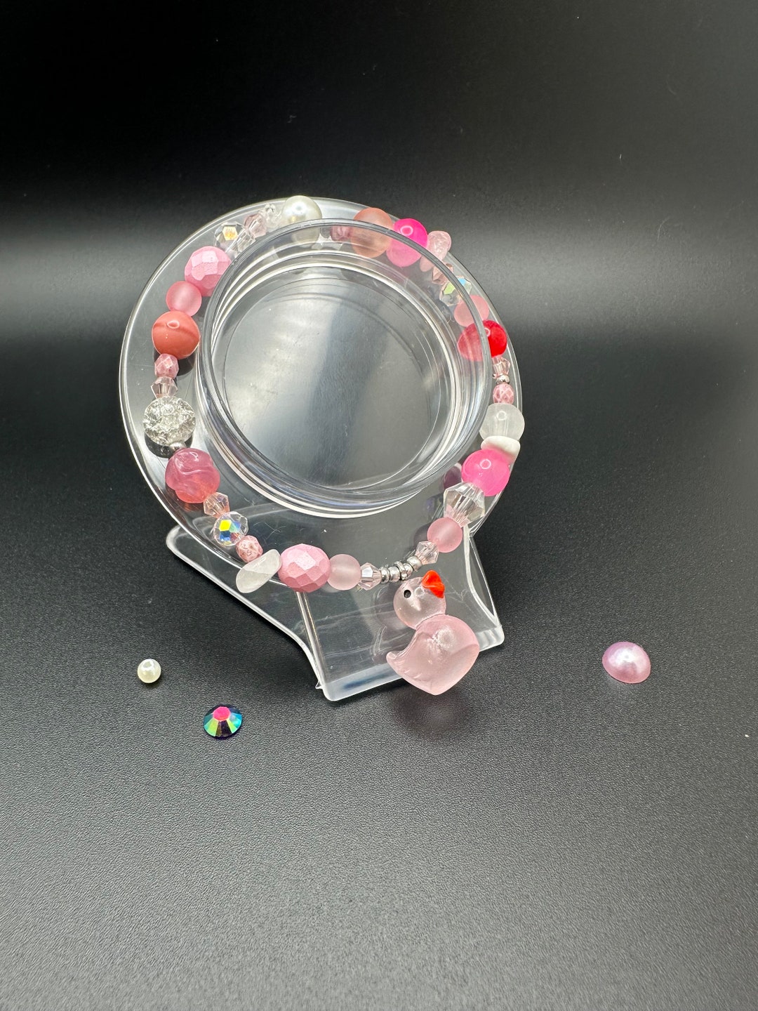 Pink Rubber Ducky Charm With Beads of Various Pink and White. - Etsy